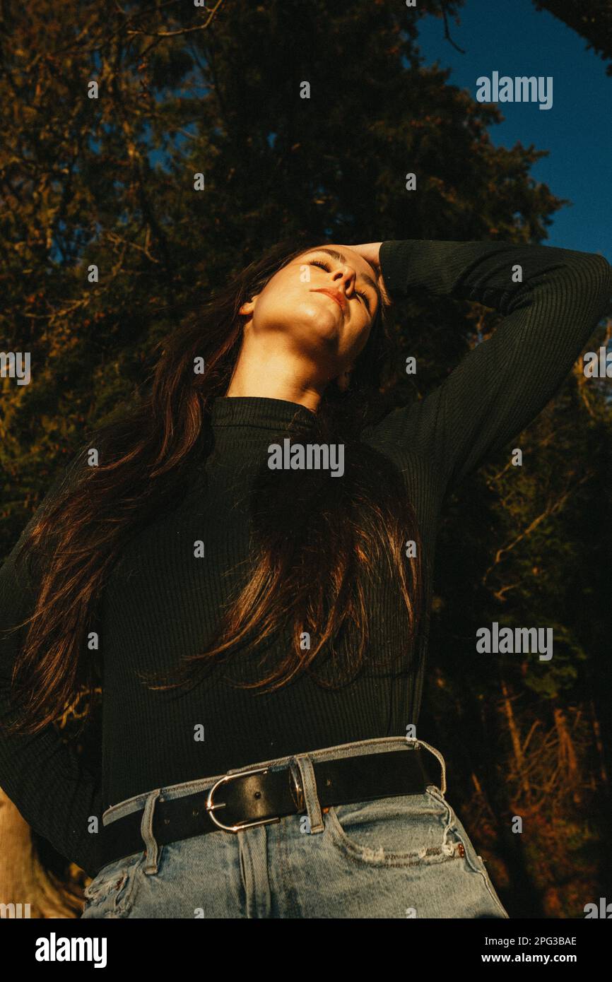 Model cast against nature in Seattle Stock Photo - Alamy