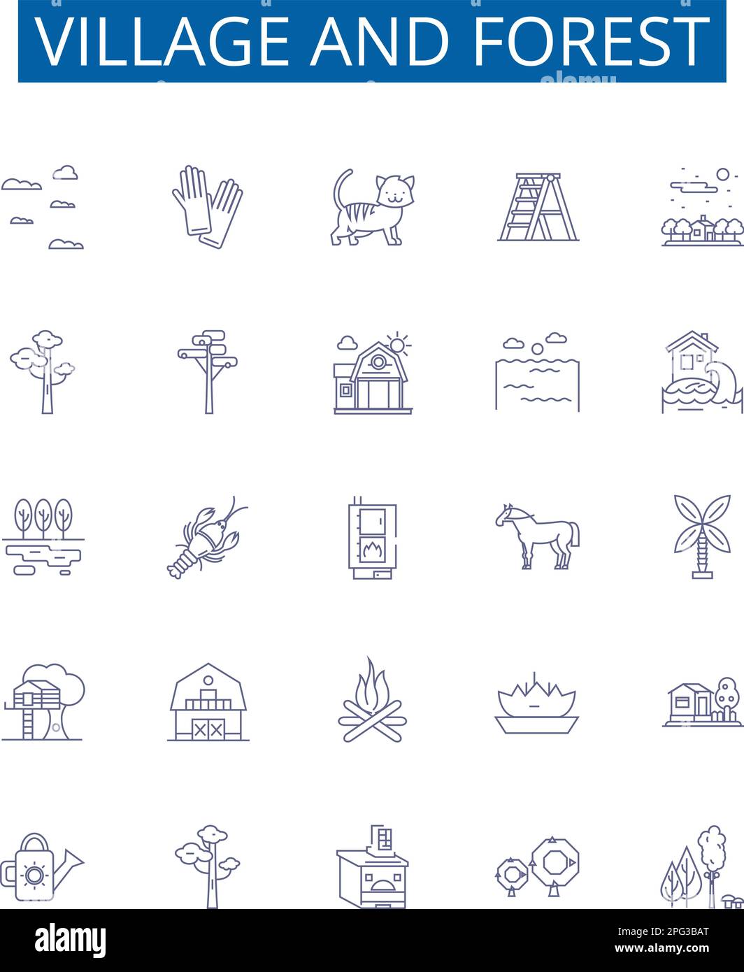 Village and forest line icons signs set. Design collection of Village ...