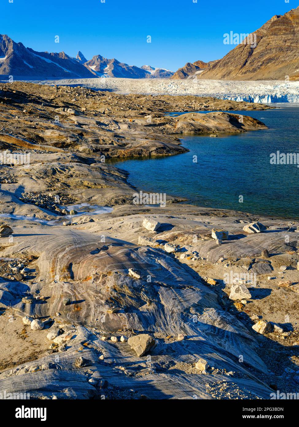 Karale glacier in the Sermiligaaq Fjord. Ammassalik region in the north ...