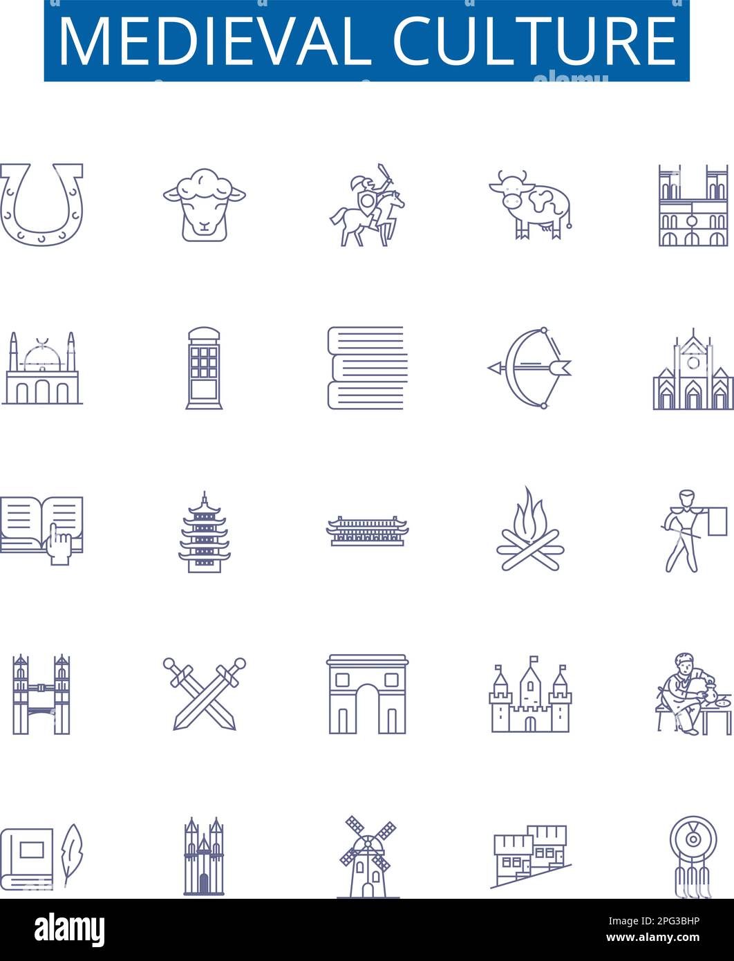 Medieval culture line icons signs set. Design collection of Knights ...