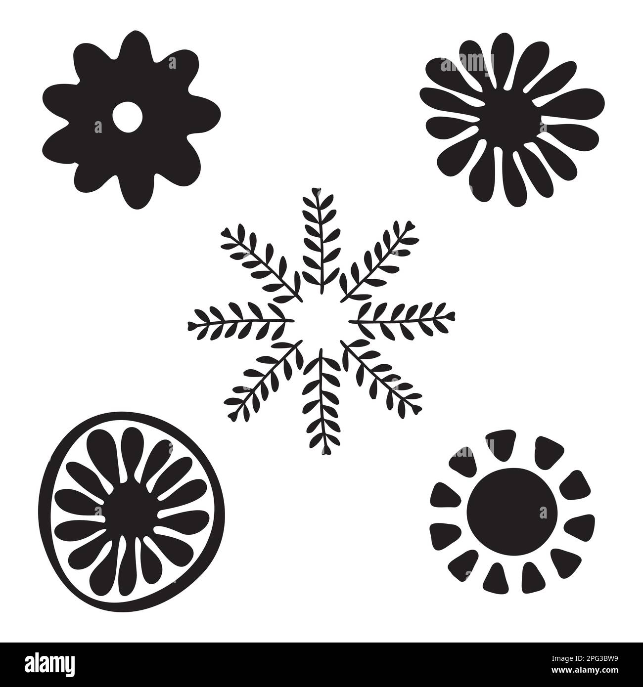 Vector flower doodle vector icon collection. Set of floral motif in ...