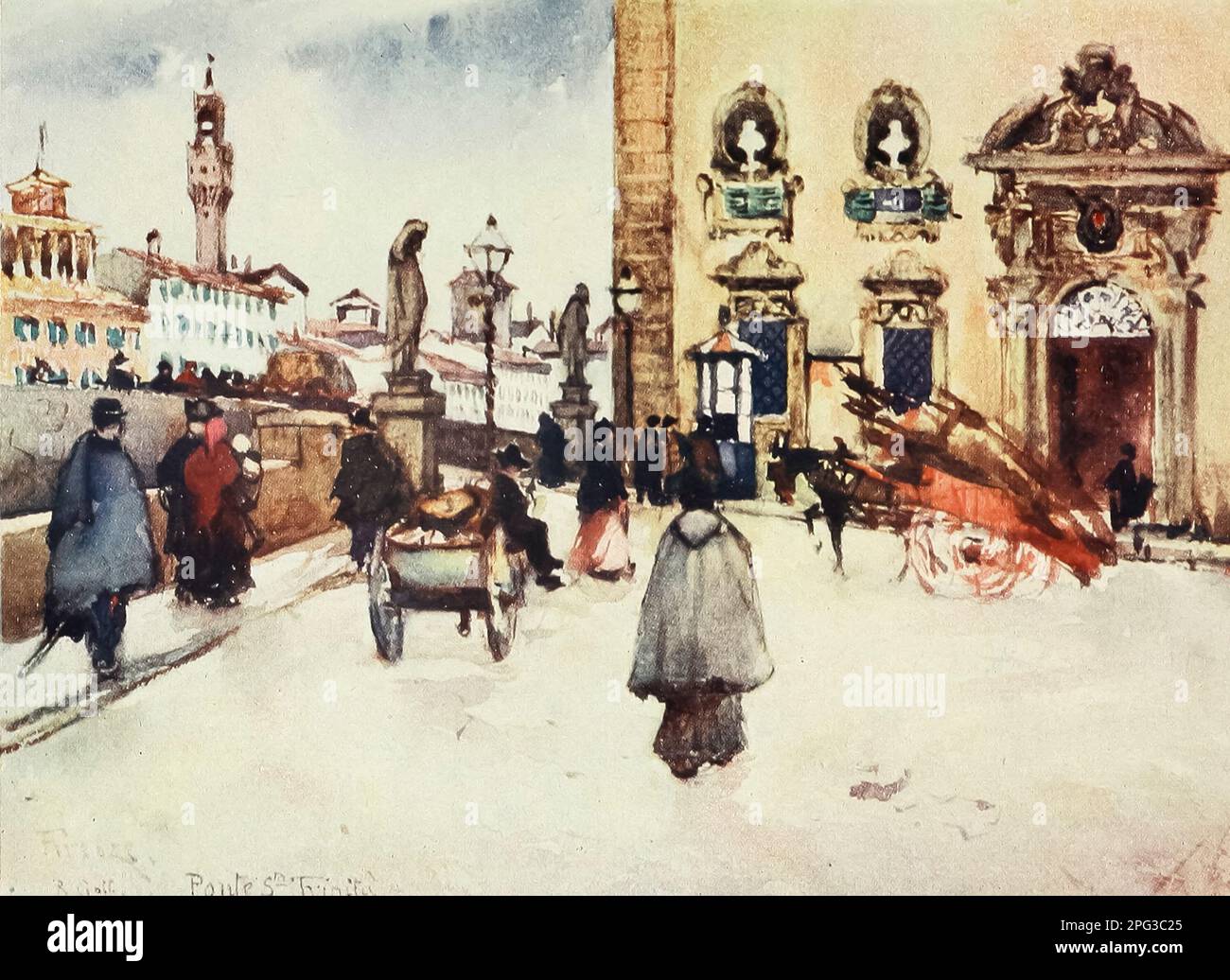 The Frescobaldi Palace, with the Ponte Santa Trinita, and the Tower of ...