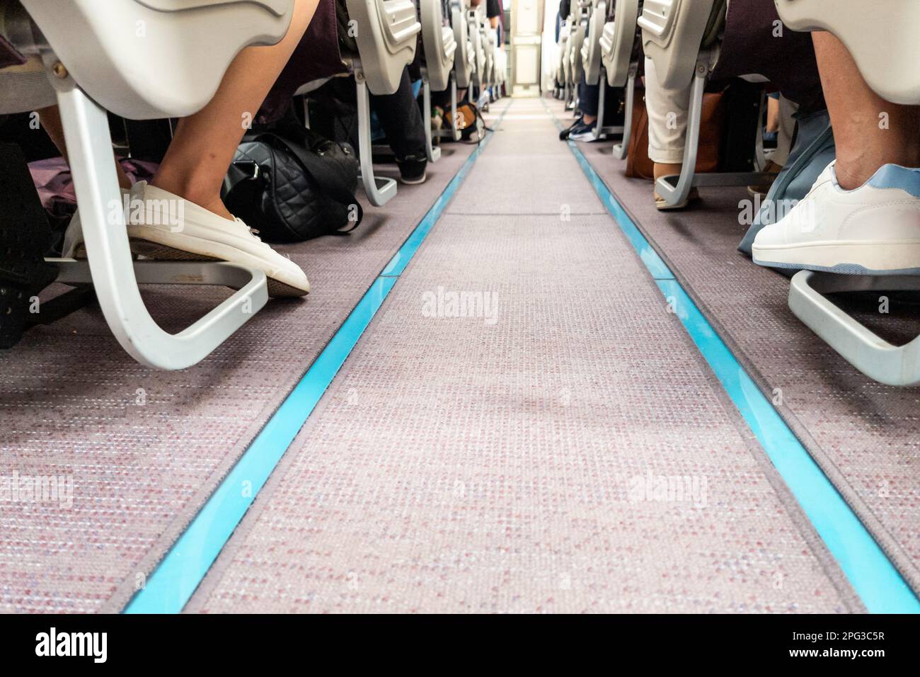 Eemergency Floor Path Illumination Marking In Aeroplane Cabin Stock