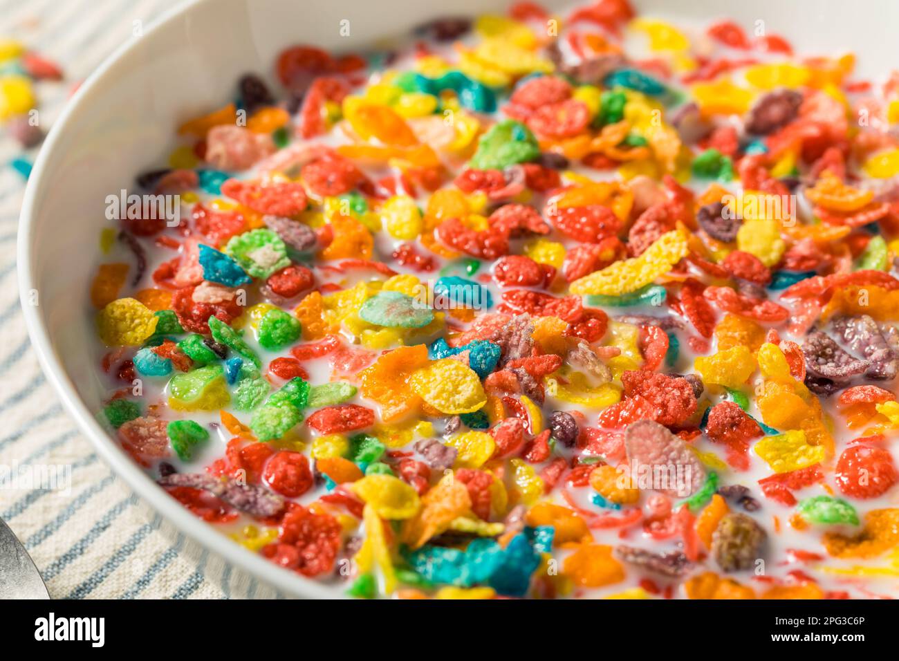 Sweet Sugary Fruity Breakfast Cereal with MIlk and Juice Stock Photo ...