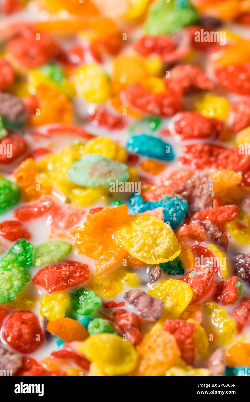 Sweet Sugary Fruity Breakfast Cereal with MIlk and Juice Stock Photo ...