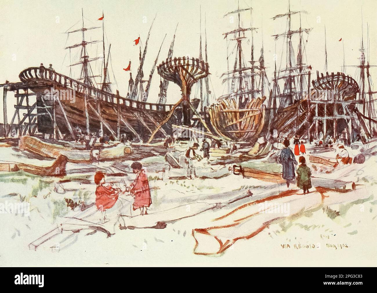 The Ship-building Yard, Viareggio painted by Colonel Robert Charles ...