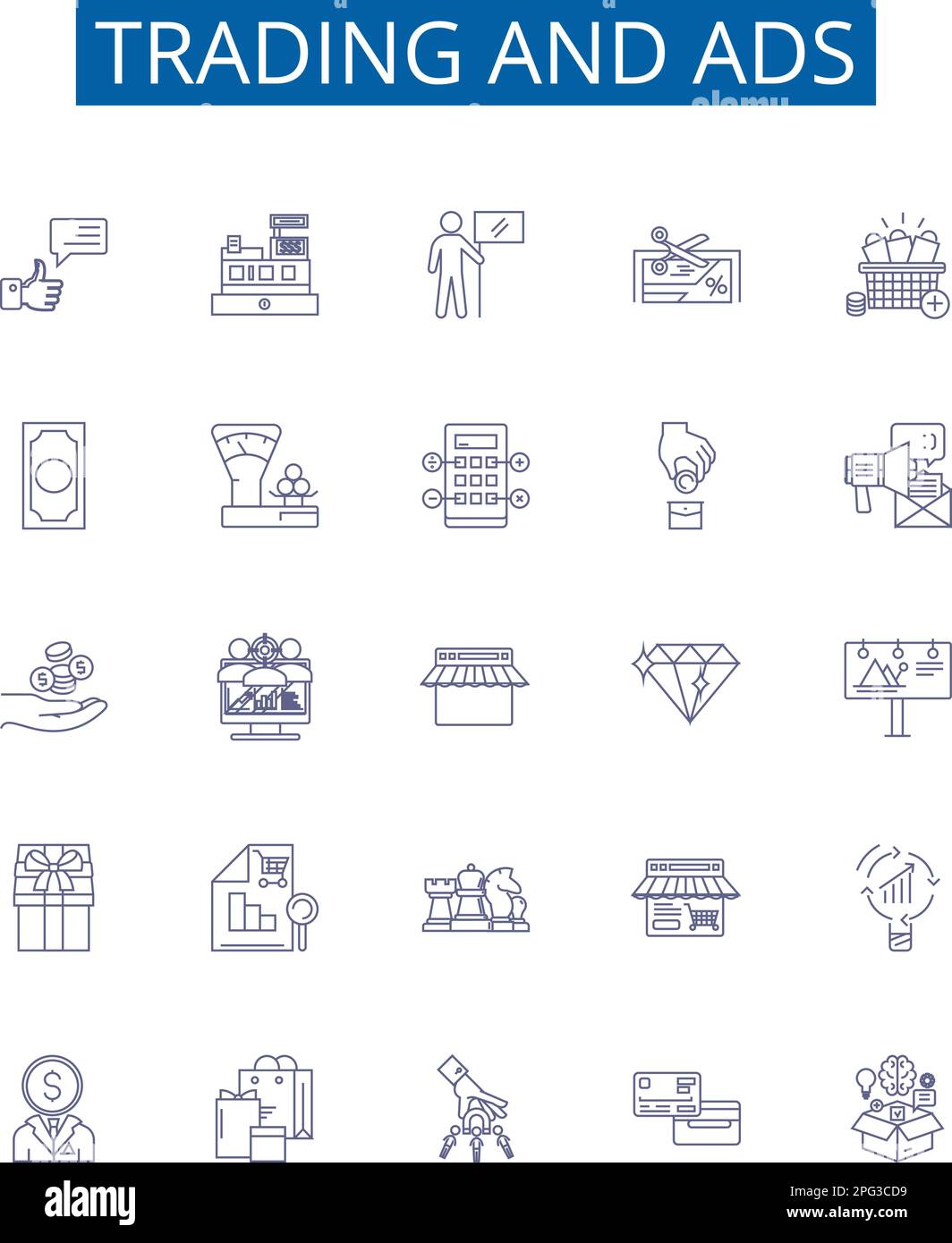 Trading and ads line icons signs set. Design collection of Trade, Ads ...