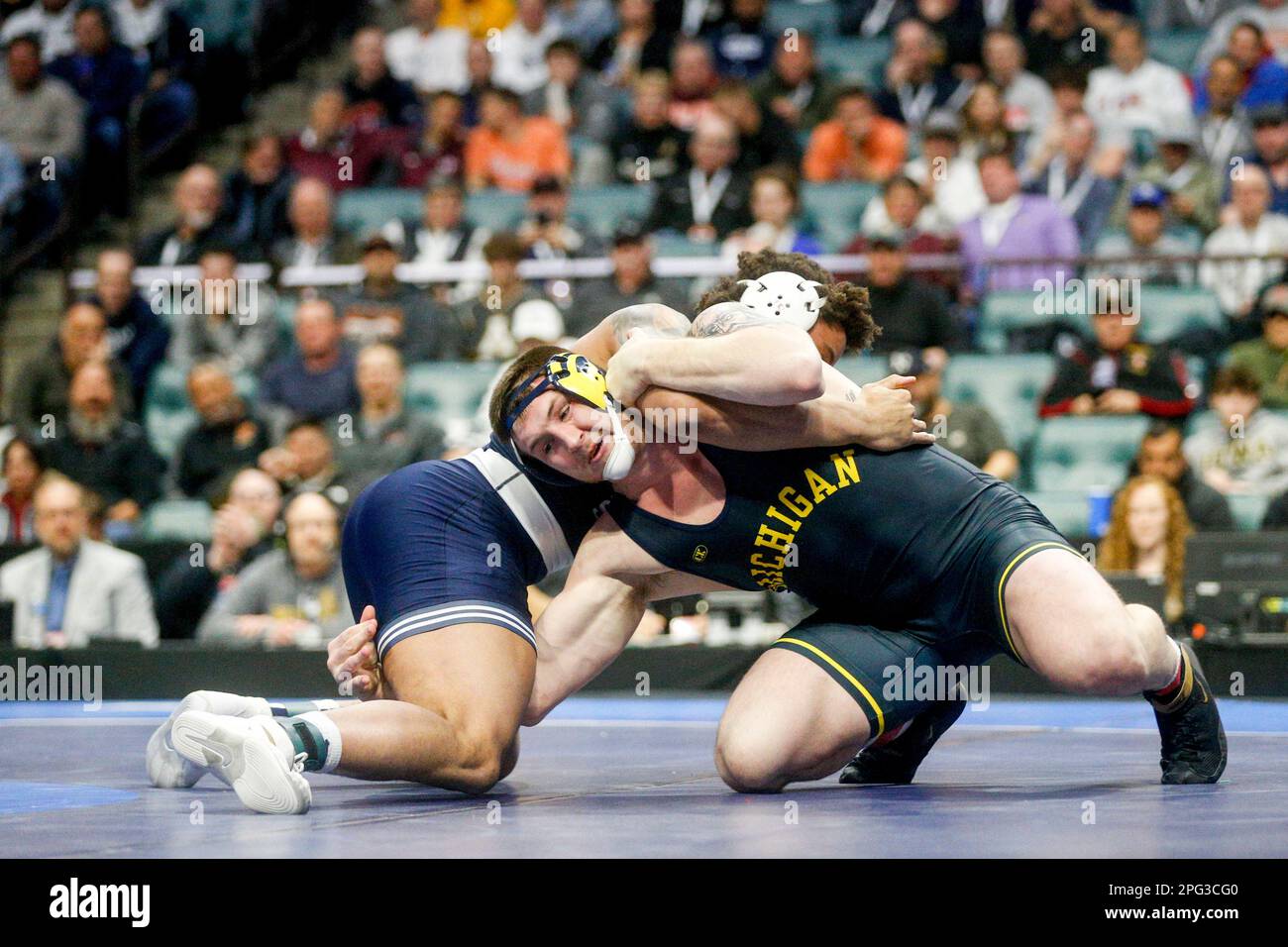 Michigan's Mason Parris shoots in on Penn State's Greg Kerkvliet during ...