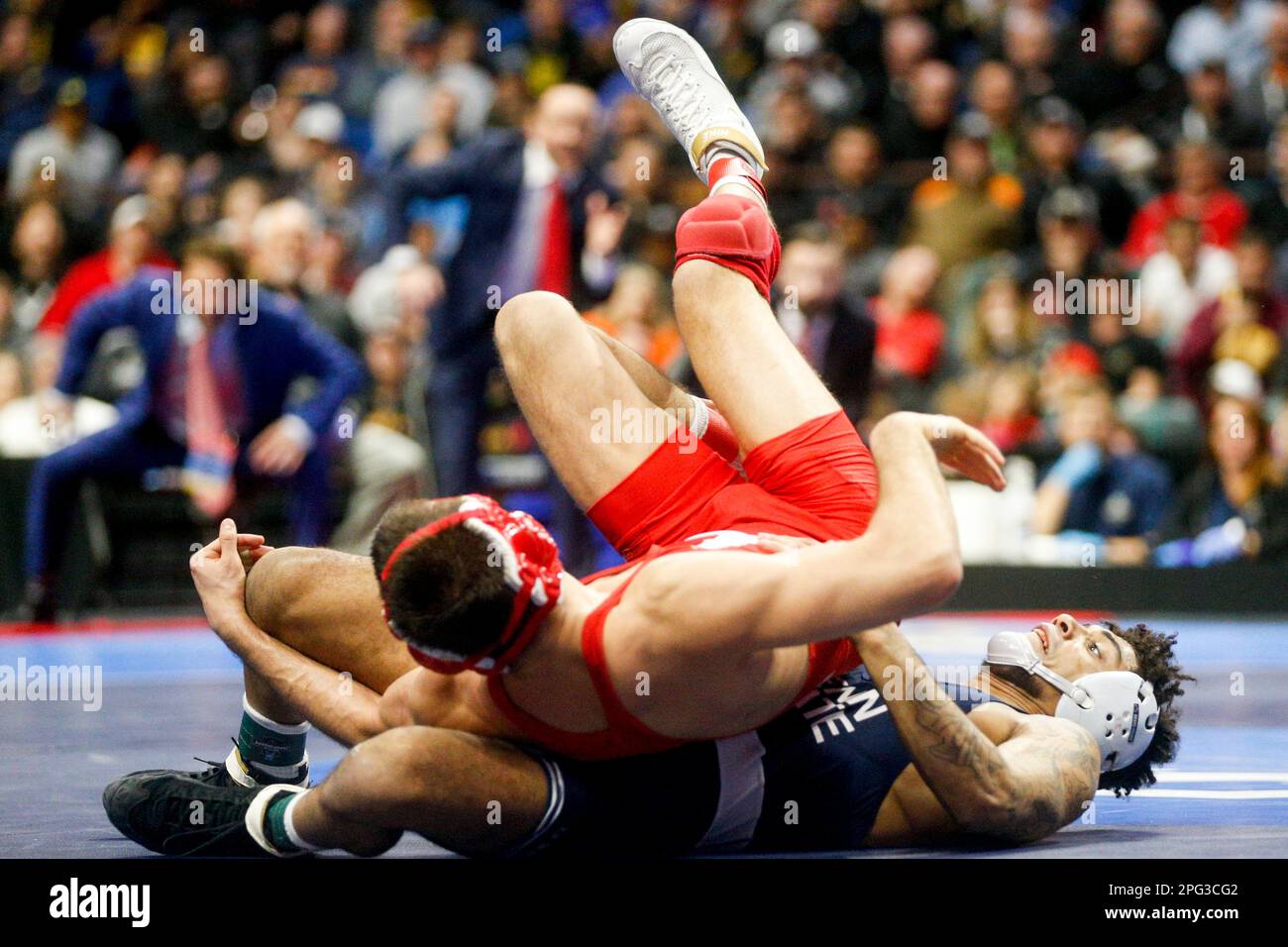 Cornell's Vito Arujau turns Penn State's Roman Bravo-Young during the ...