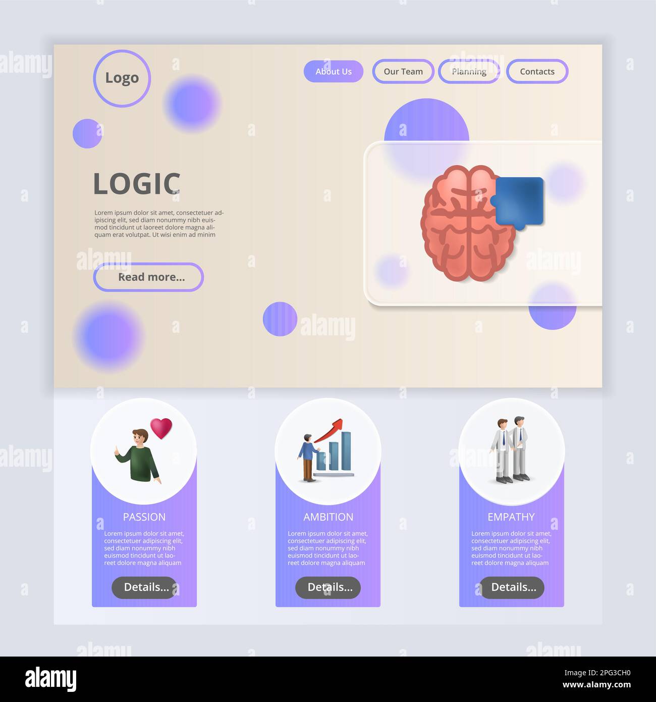 Logic flat landing page website template. Passion, ambition, empathy ...