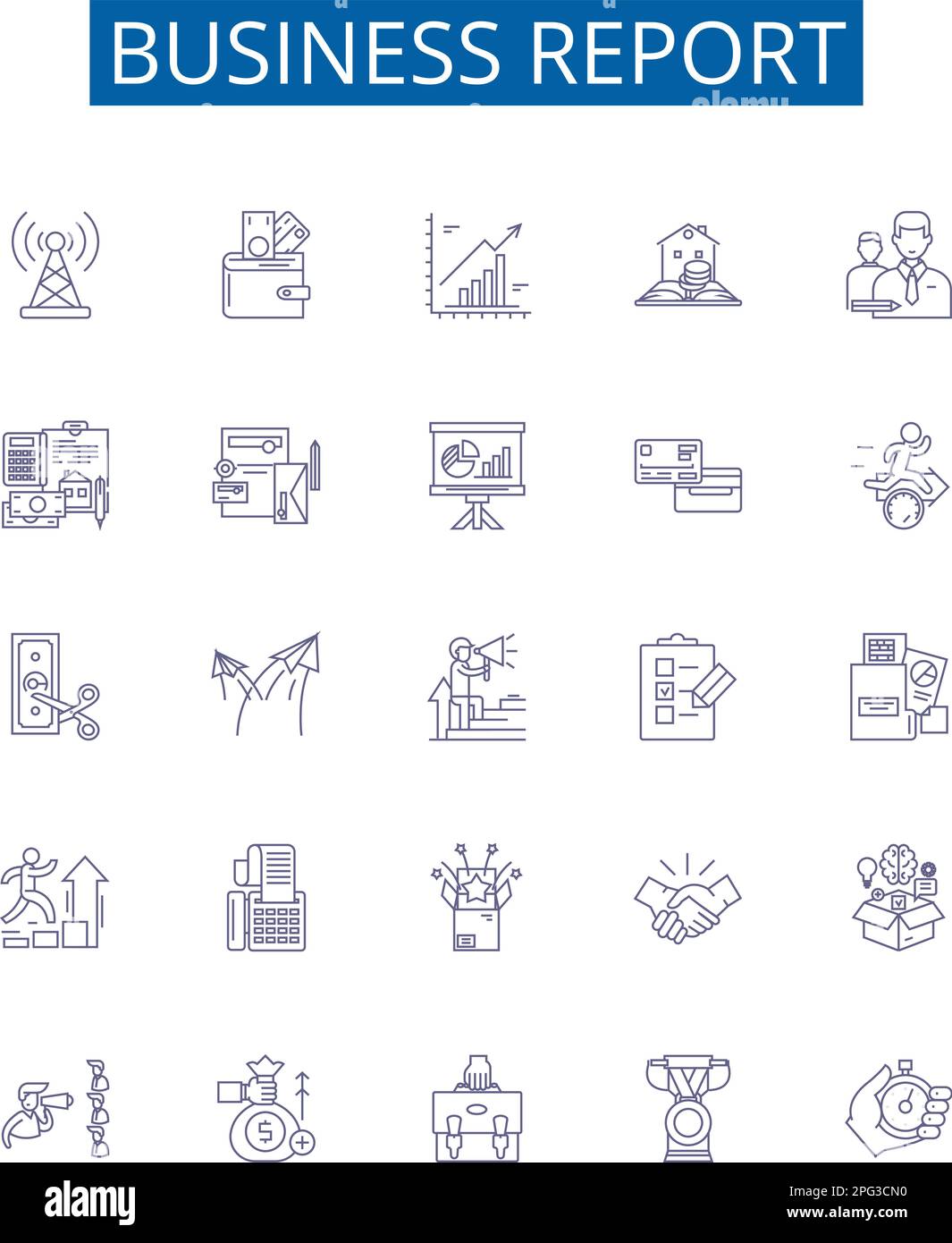 Business report line icons signs set. Design collection of Business, Report, Analysis, Data ...