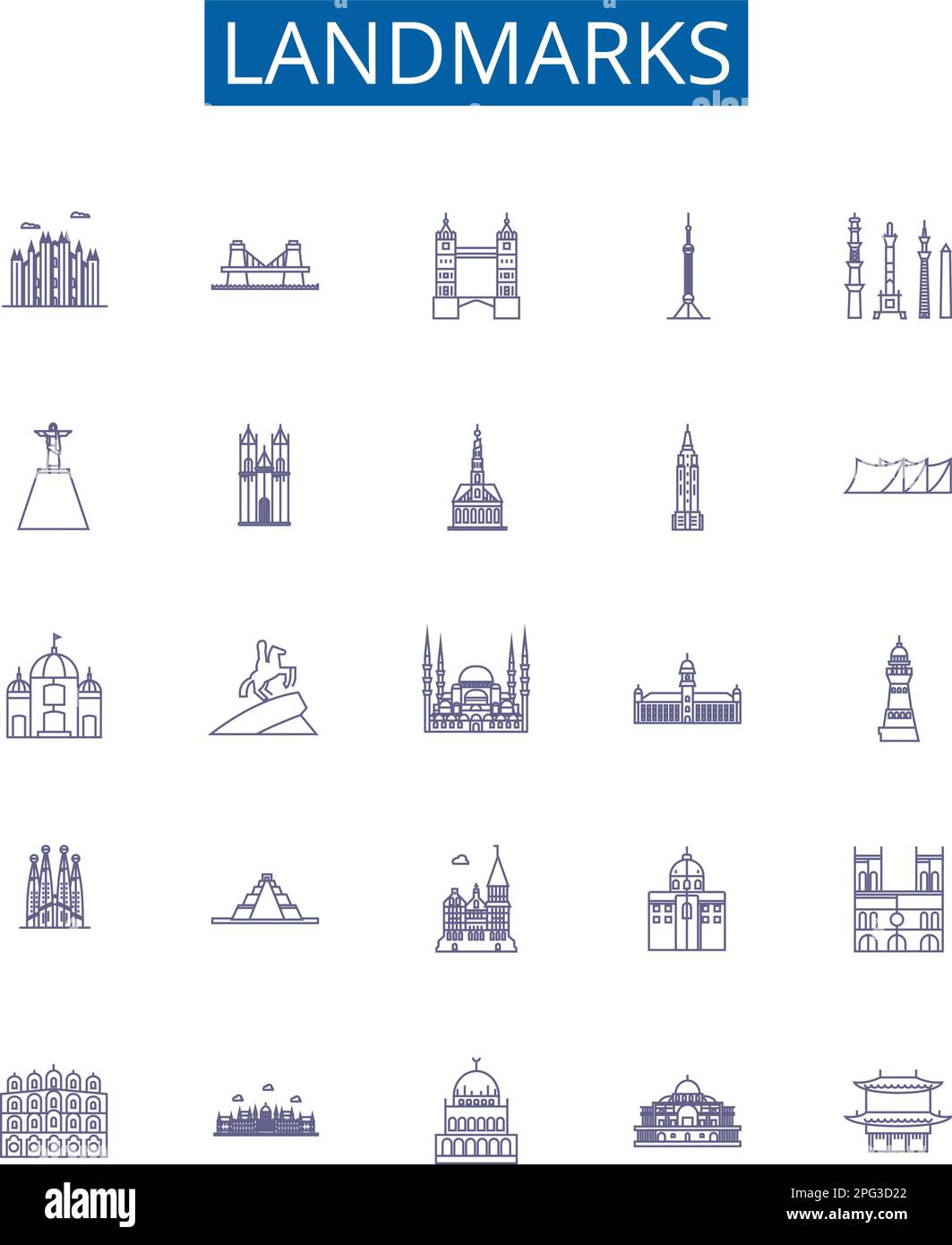 Landmarks line icons signs set. Design collection of Monuments, Statues ...
