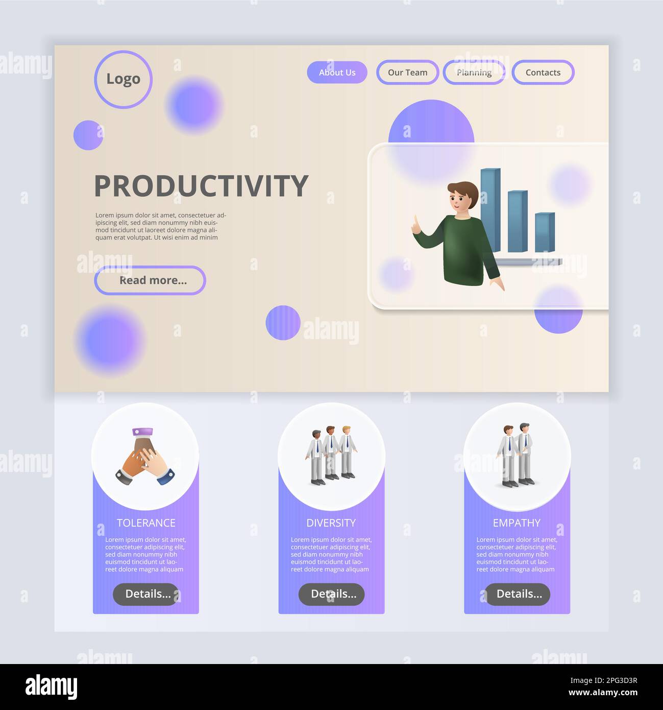 Productivity flat landing page website template. Tolerance, diversity ...