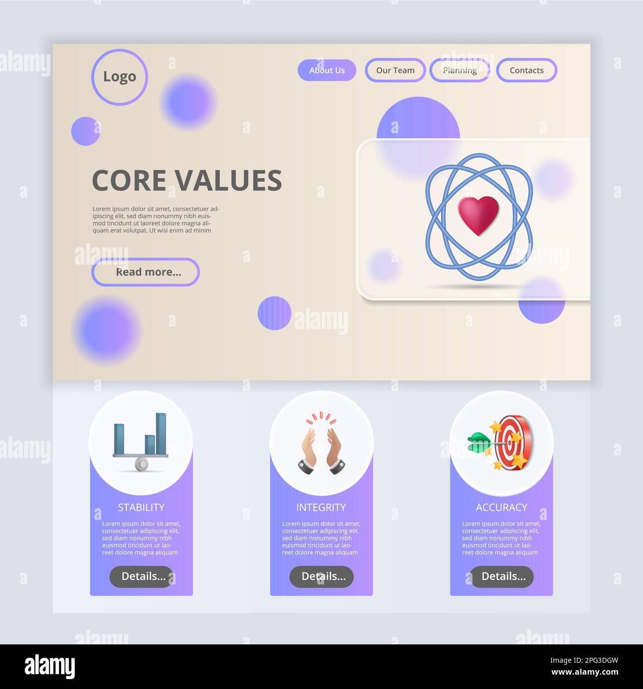 Core values flat landing page website template. Stability, integrity ...
