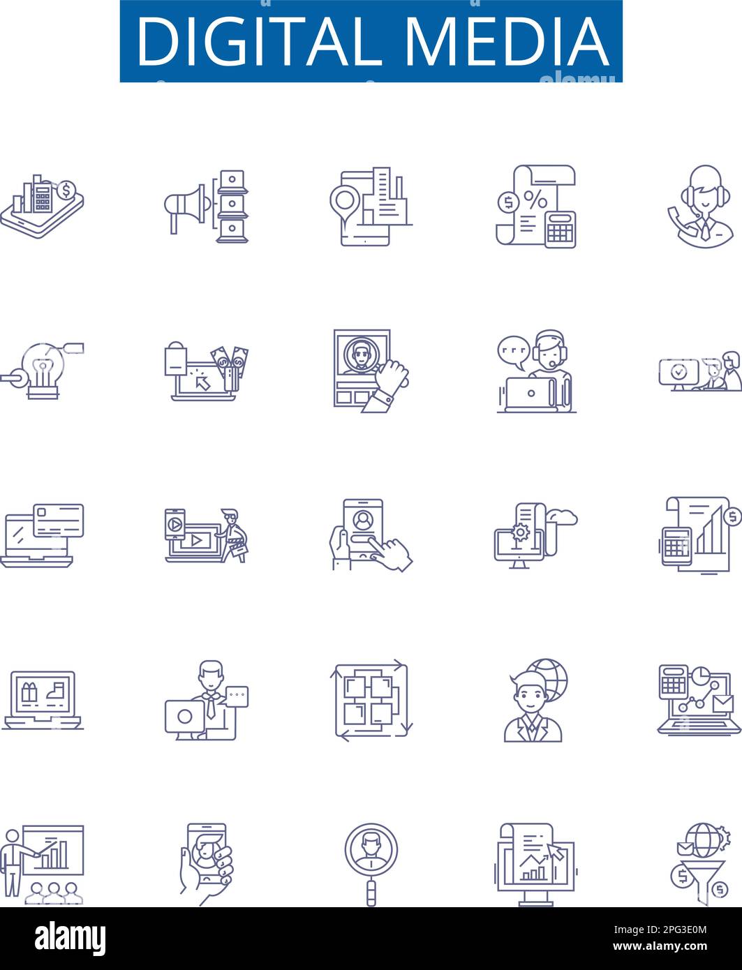 Digital media line icons signs set. Design collection of Digital, Media, Technology, Internet ...