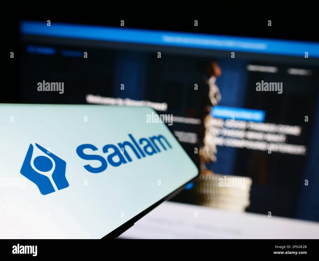 Smartphone with logo of South African financial company Sanlam Limited ...
