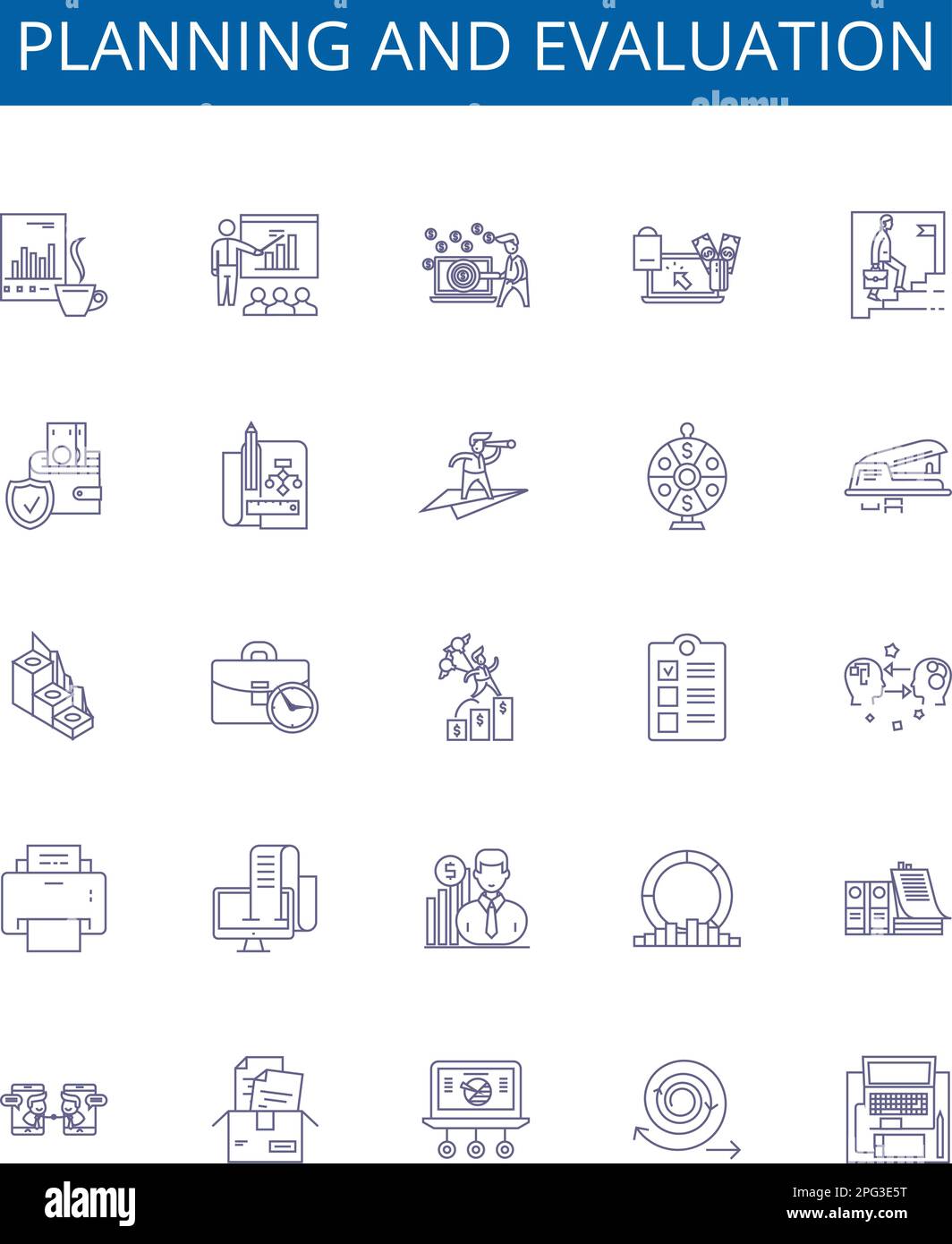 Planning and evaluation line icons signs set. Design collection of planning, evaluation ...