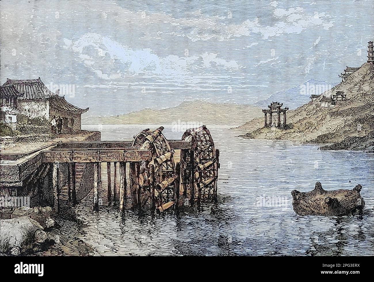 Machine for Raising Water, at Lan-Teheou. Drawn by Thomas Weber from ...