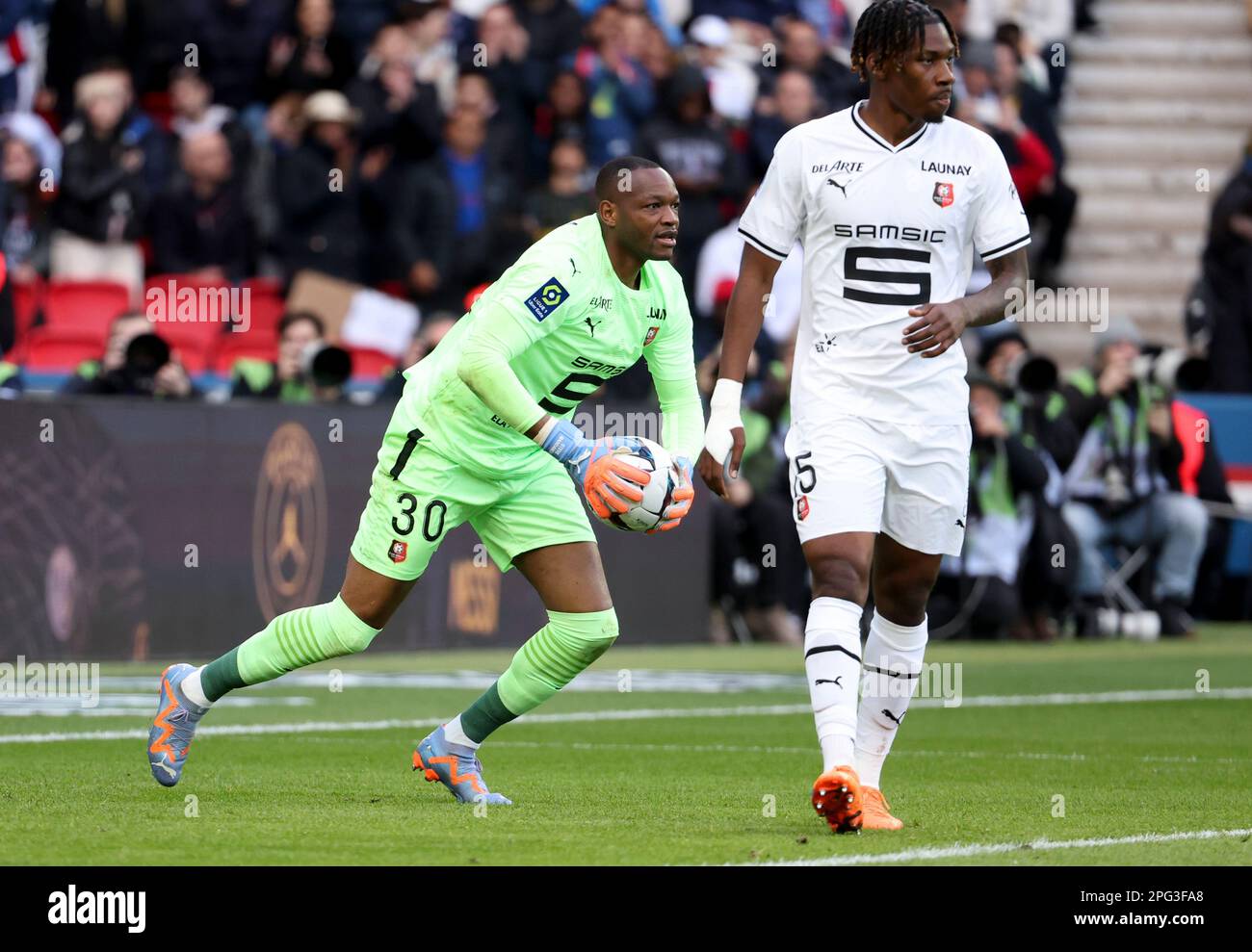 Paris, France. 19th Mar, 2023. Rennes goalkeeper Steve Mandanda during ...