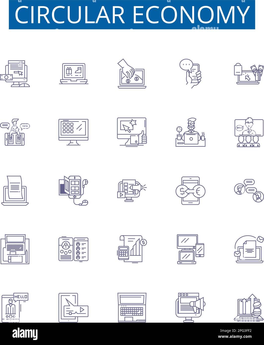 Circular economy line icons signs set. Design collection of Circular, Economy, Sustainable ...