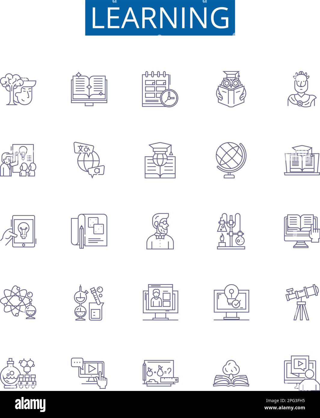 Learning line icons signs set. Design collection of Education, Study, Instruction, Knowledge ...