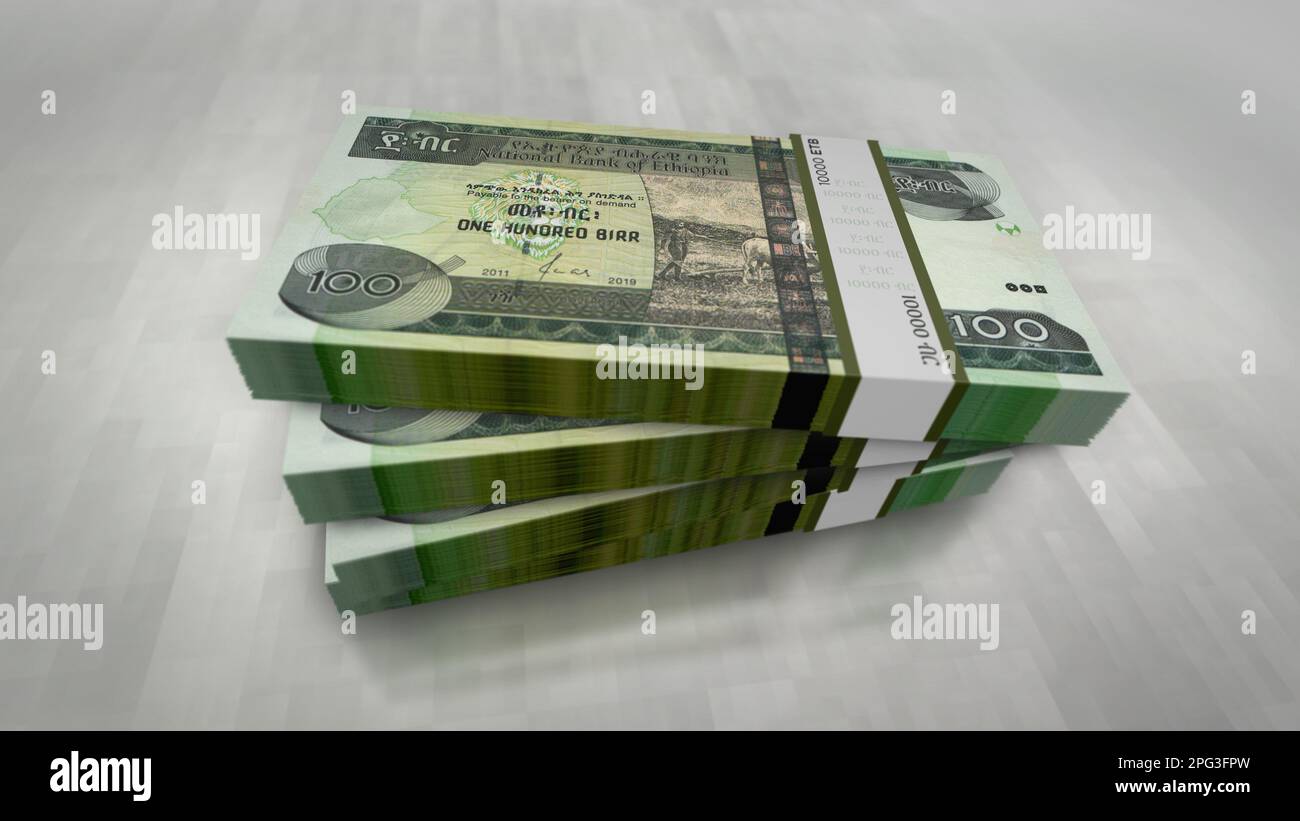 Ethiopia money Ethiopian Birr money pack 3d illustration. 100 ETB ...