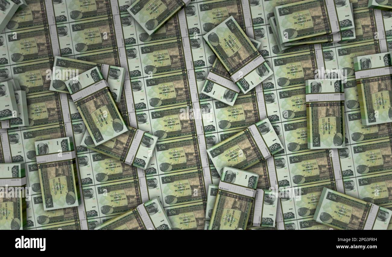 Ethiopian Birr money printing 3d illustration. 100 ETB banknote print ...