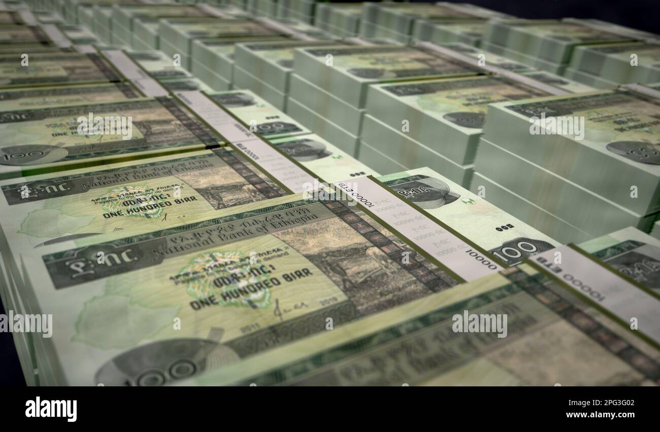 Ethiopian Birr money printing 3d illustration. 100 ETB banknote print ...