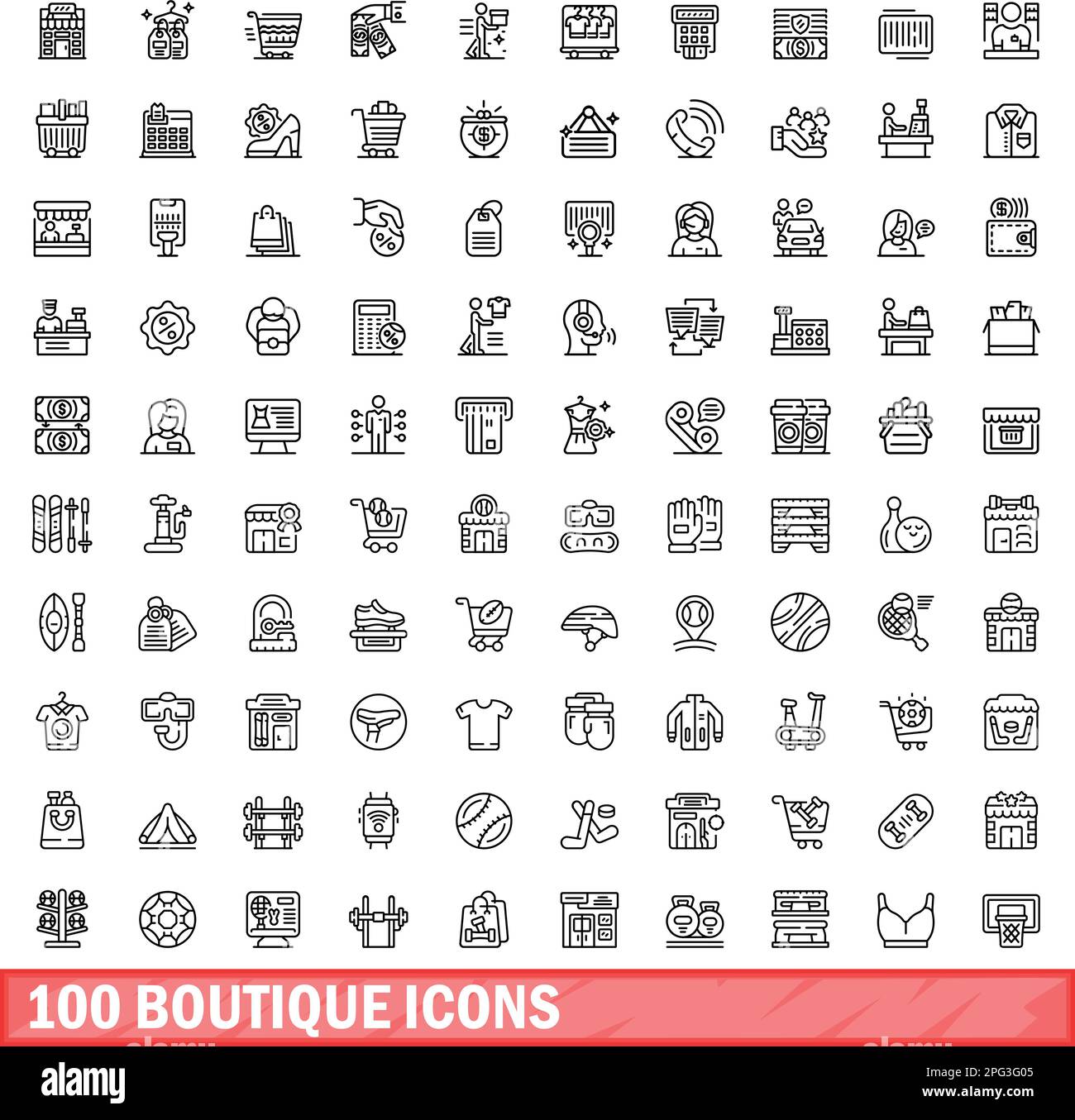 100 boutique icons set. Outline illustration of 100 boutique icons ...