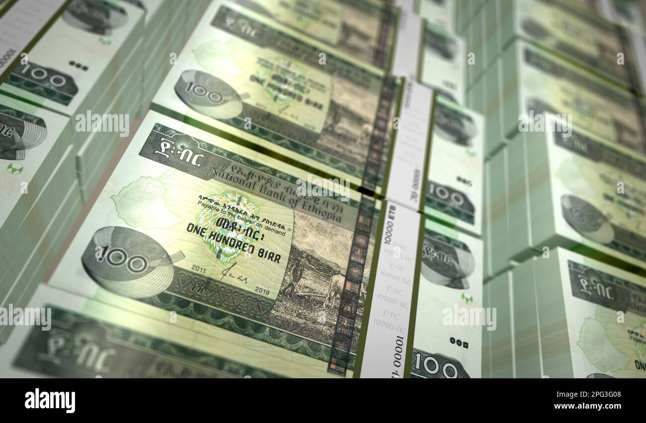 Ethiopia money Ethiopian Birr money pack 3d illustration. 100 ETB ...
