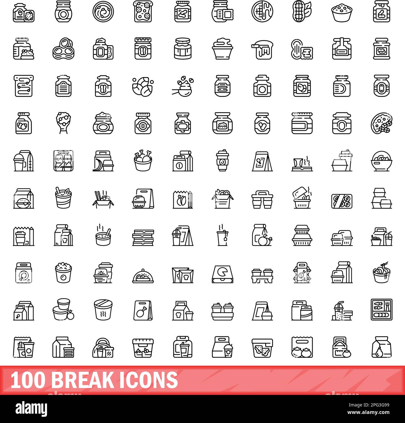 100 break icons set. Outline illustration of 100 break icons vector set ...