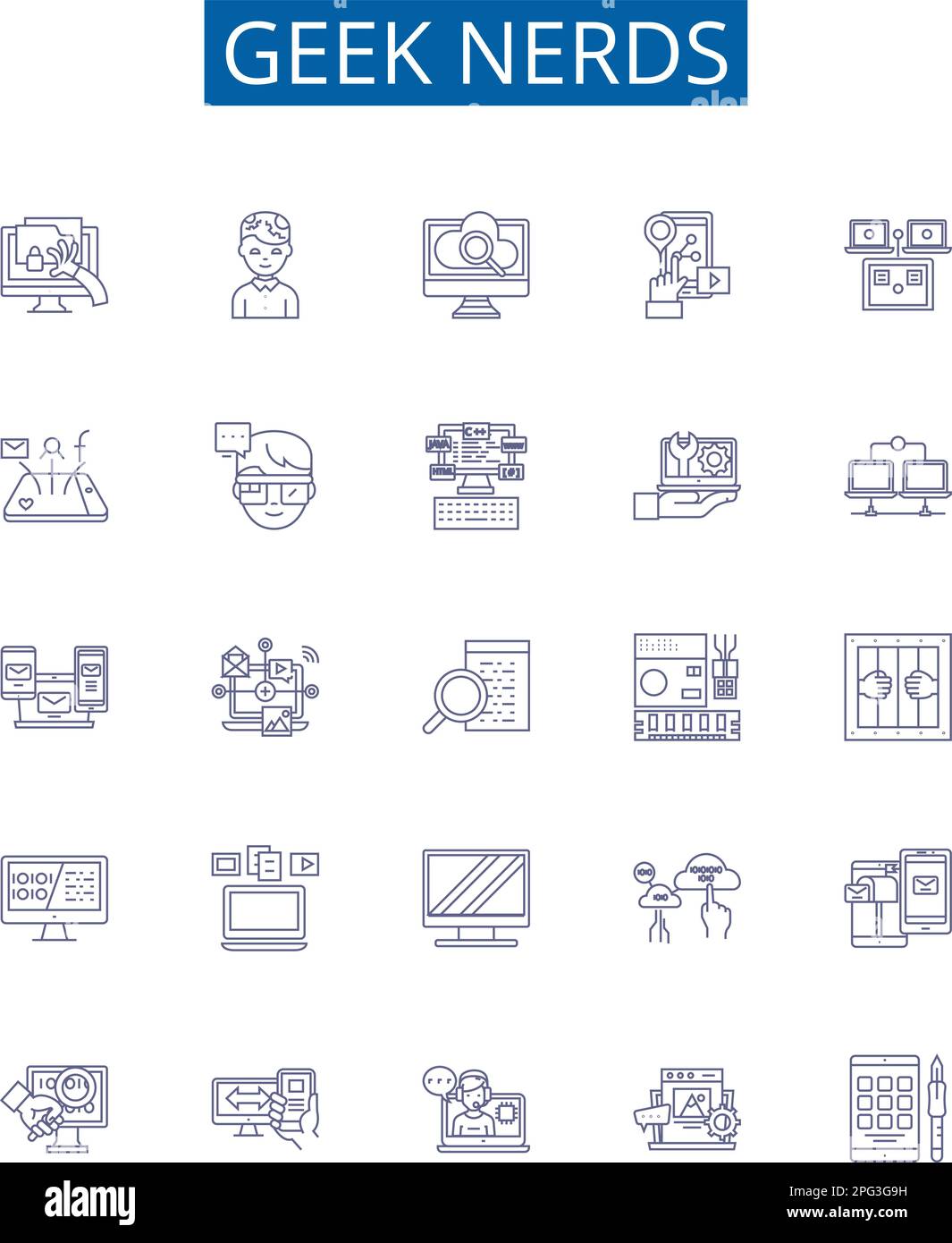 Geek Nerds Line Icons Signs Set Design Collection Of Geek Nerds Technology Programmer