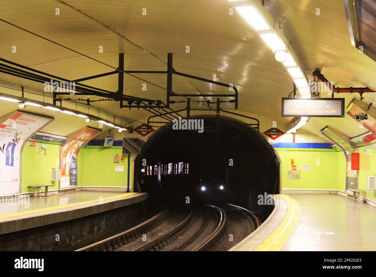 Illuminated transportation metro train railway track railway station ...