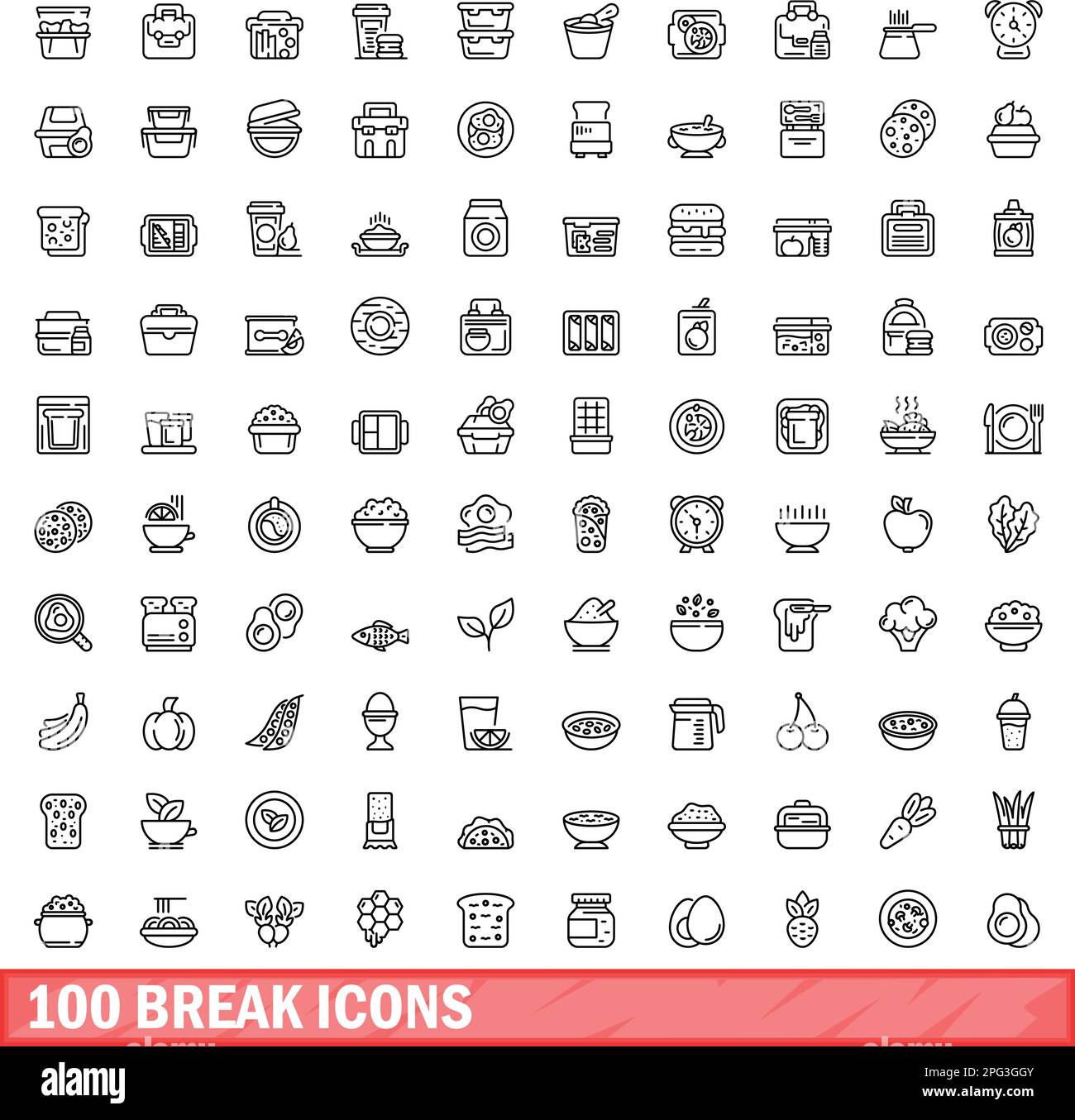 100 break icons set. Outline illustration of 100 break icons vector set ...