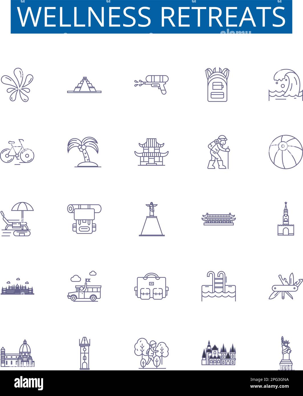 Wellness retreats line icons signs set. Design collection of Wellbeing ...