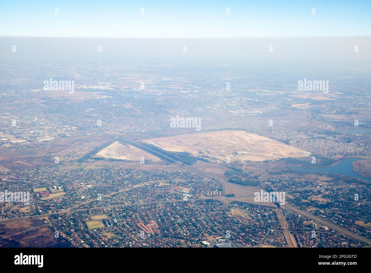 Aerial view from the East of Johannesburg showing the CBD barely ...