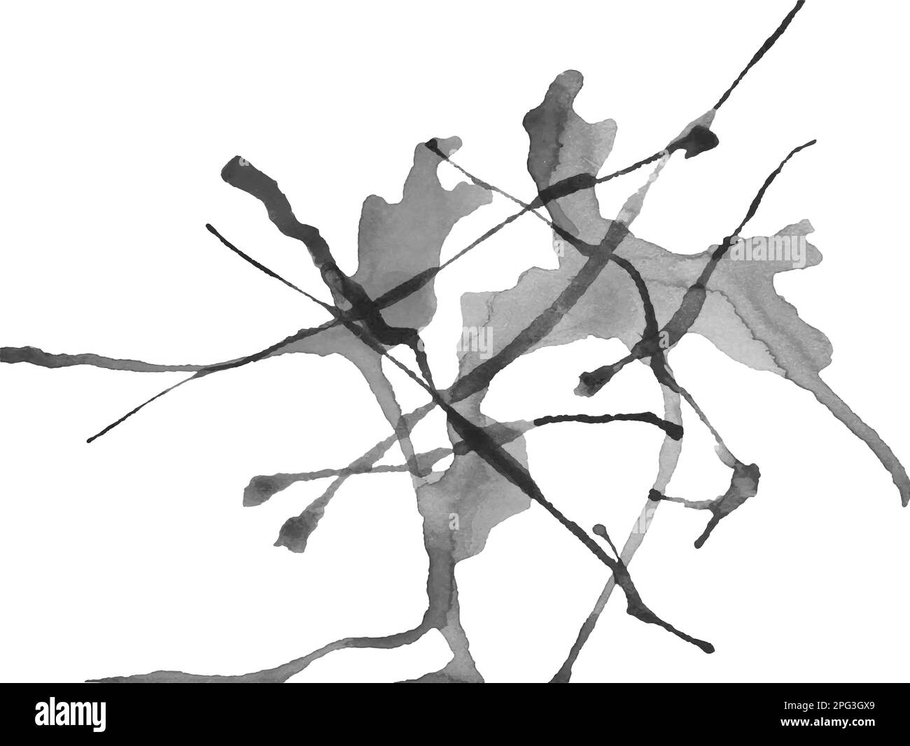 Monochrome watercolor smudges stripes of paint, abstract shapeless ...