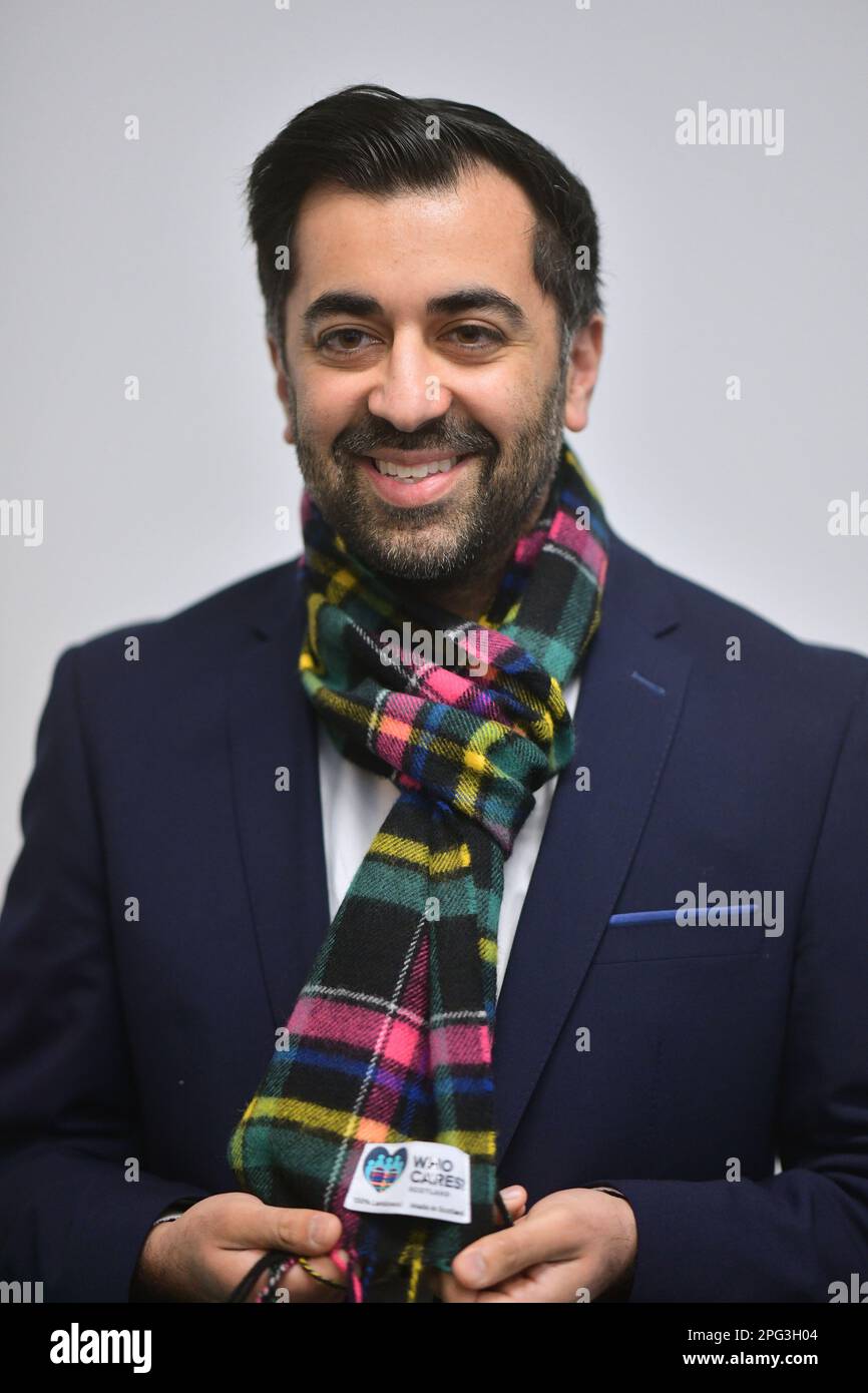 Glasgow Scotland, UK 20 March 2023. Humza Yousaf during his campaign to ...