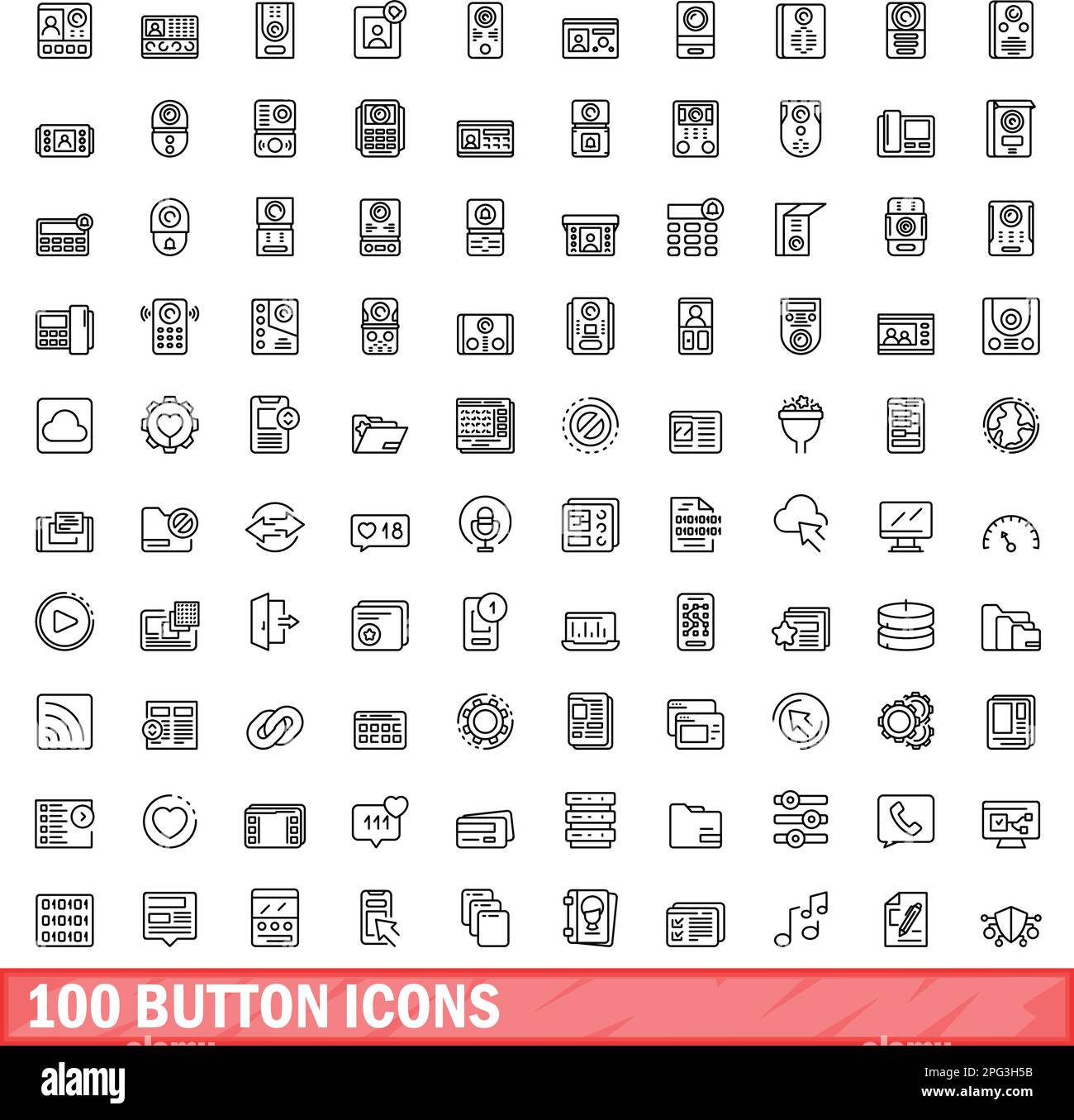 100 button icons set. Outline illustration of 100 button icons vector ...