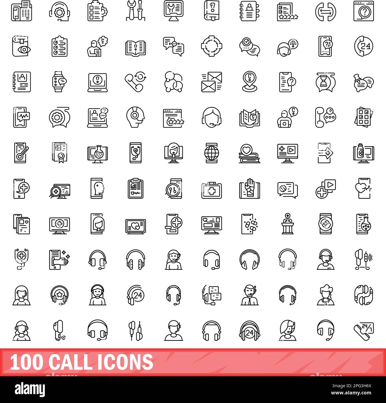 100 call icons set. Outline illustration of 100 call icons vector set ...
