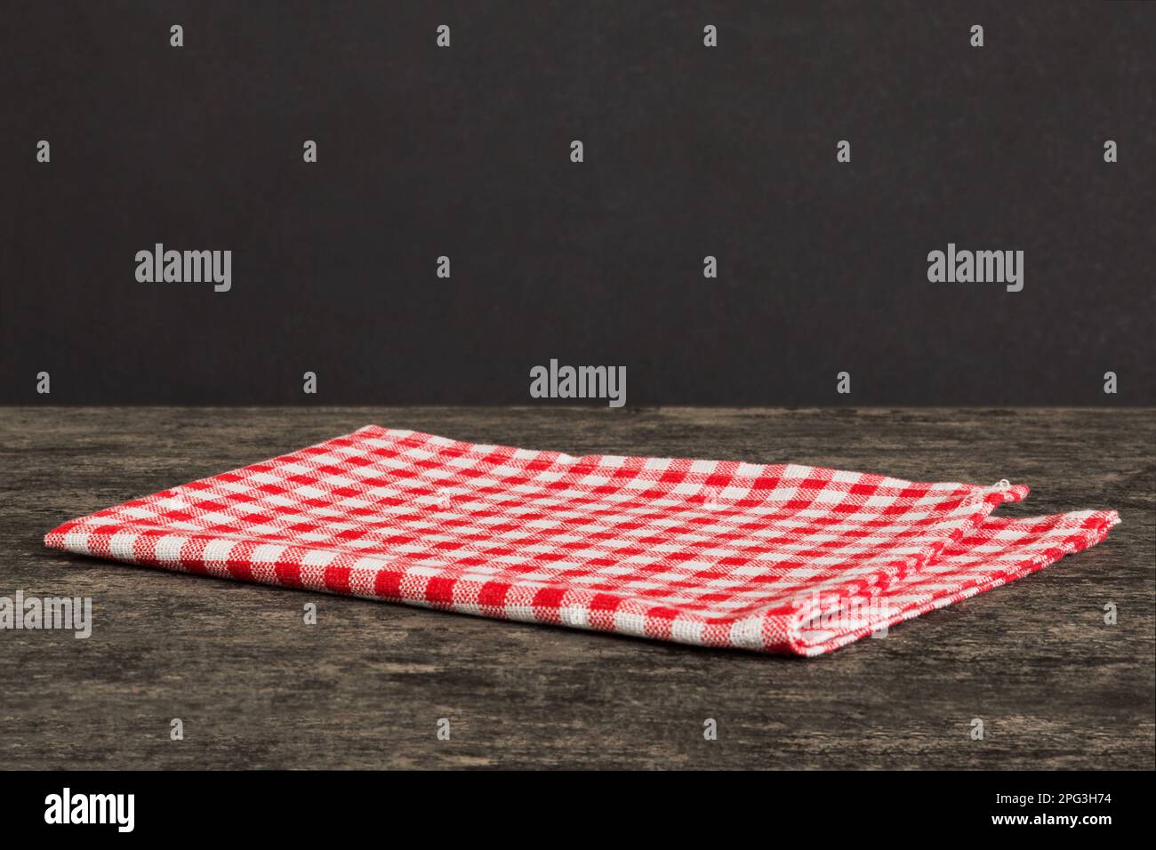 top view with red empty kitchen napkin isolated on table background ...