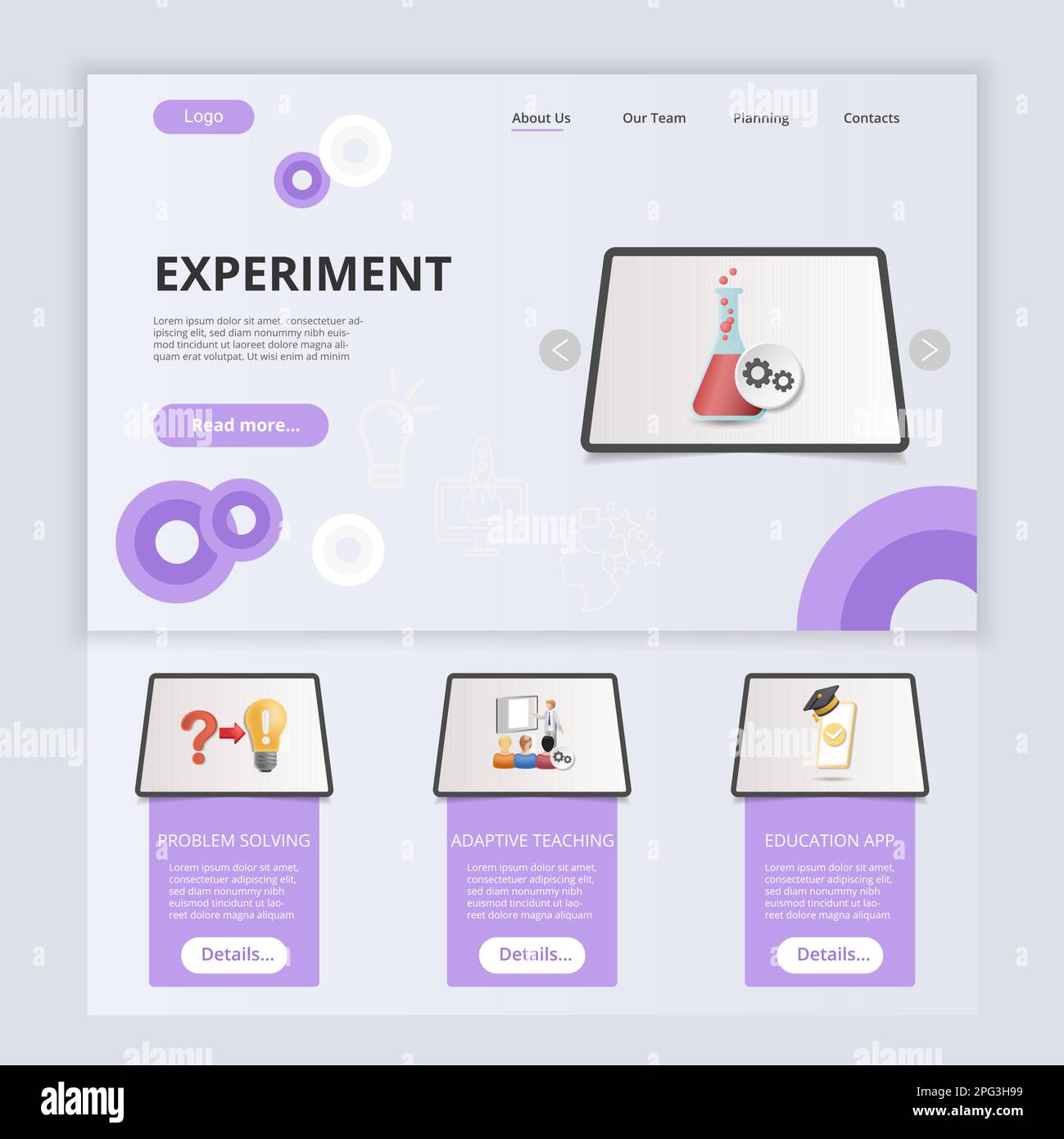 Experiment flat landing page website template. Problem solving ...