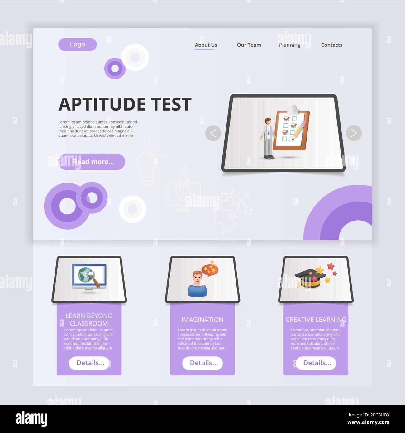 Aptitude test flat landing page website template. Learn beyond ...