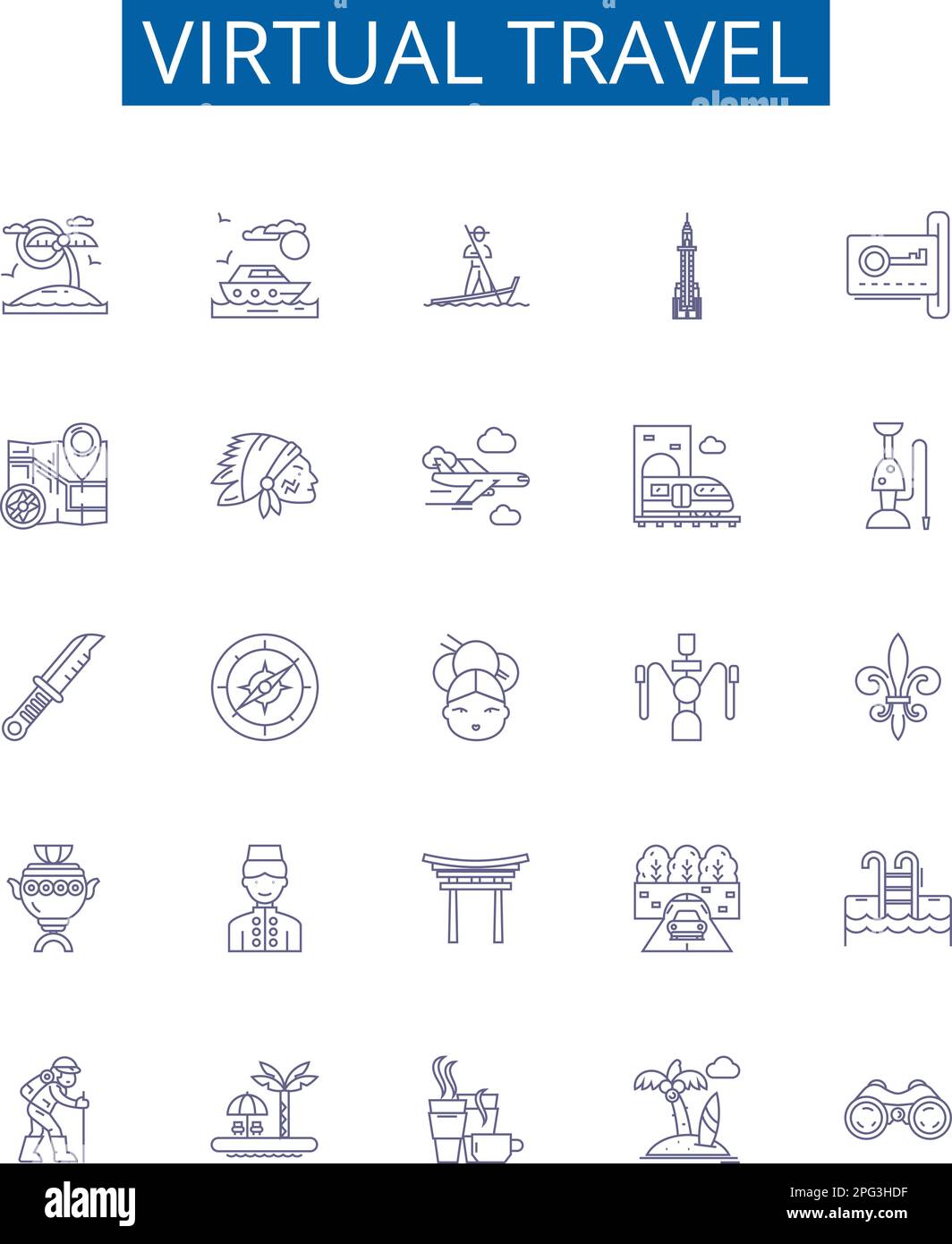 Virtual travel line icons signs set. Design collection of Virtual ...
