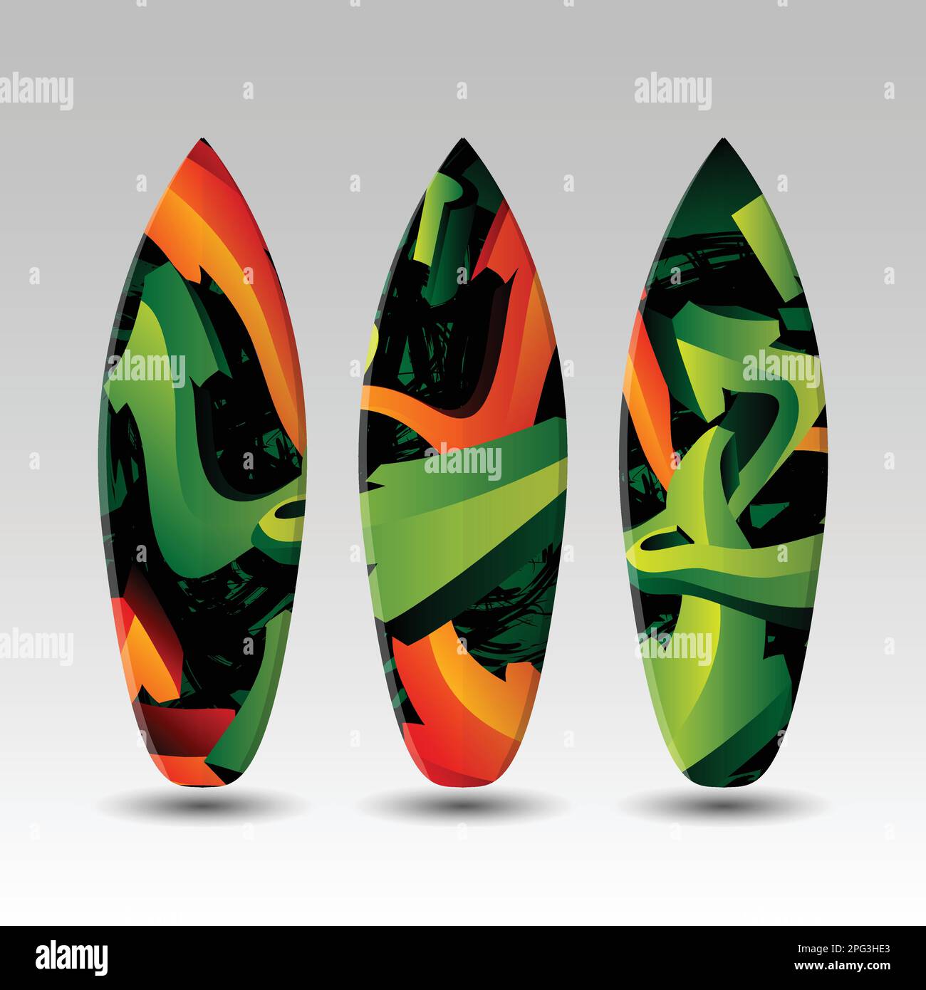 Surfboards Design Template with Abstract Graffiti Pattern Stock Vector ...