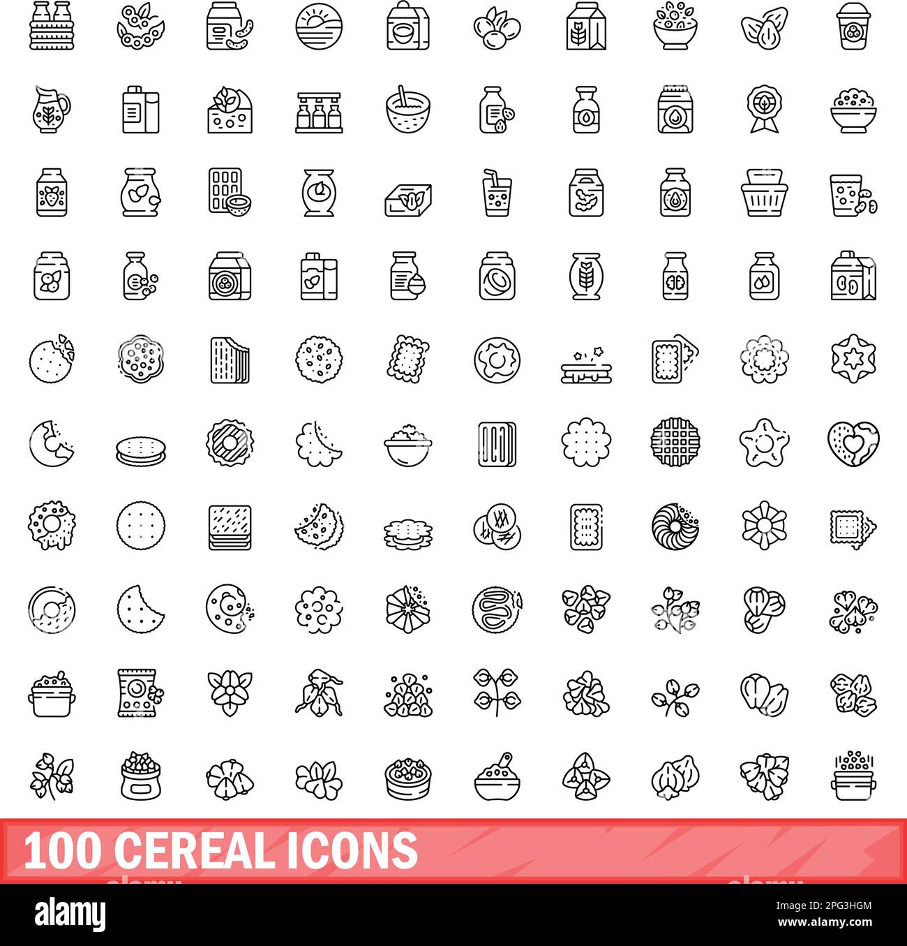 100 cereal icons set. Outline illustration of 100 cereal icons vector ...