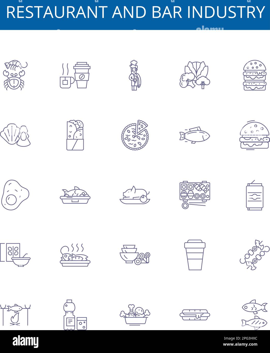 Restaurant and bar industry line icons signs set. Design collection of Restaurant, Bar, Industry ...