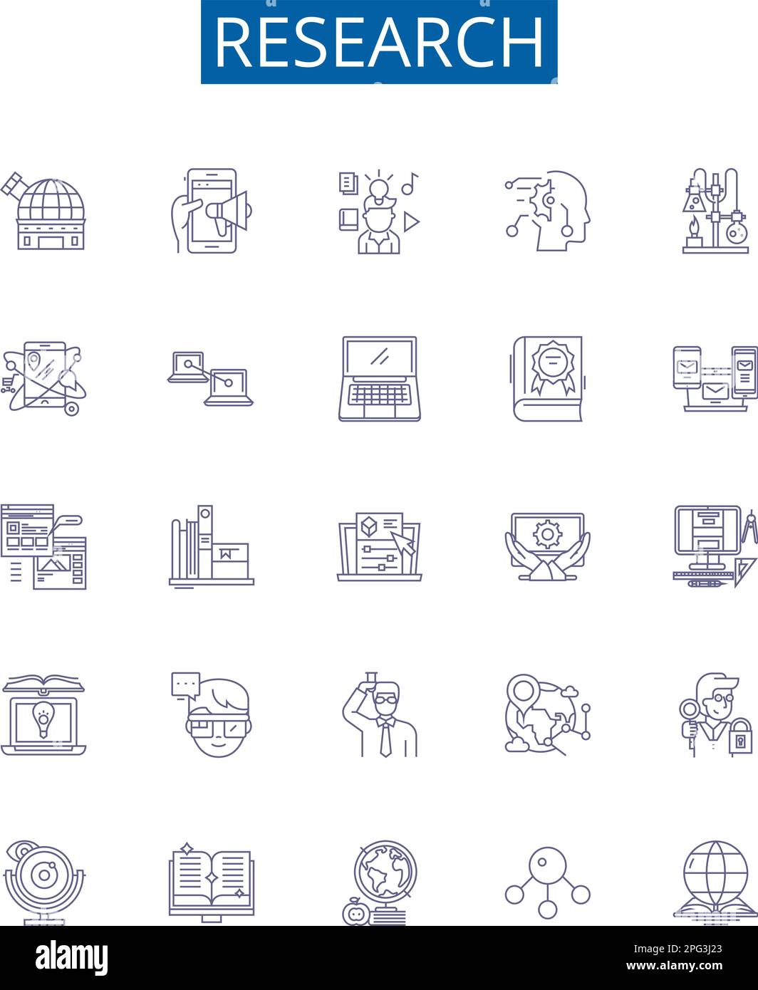 Research line icons signs set. Design collection of Investigate ...