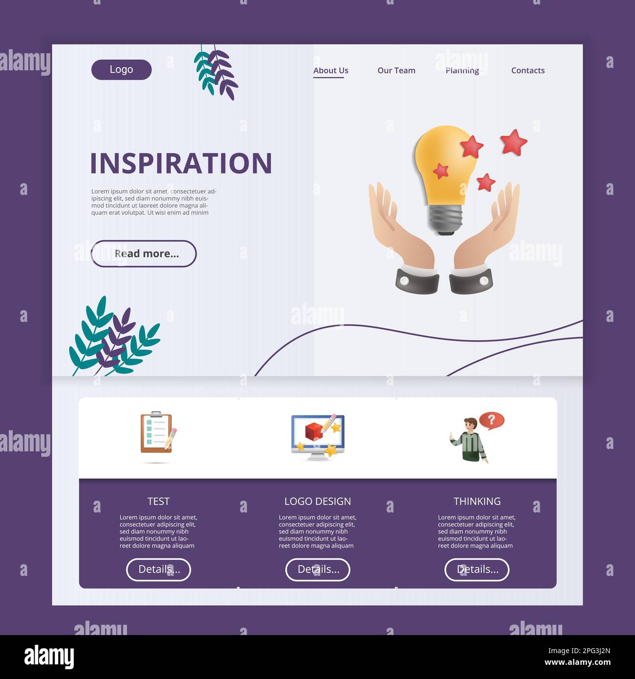 Inspiration flat landing page website template. Test, logo design ...