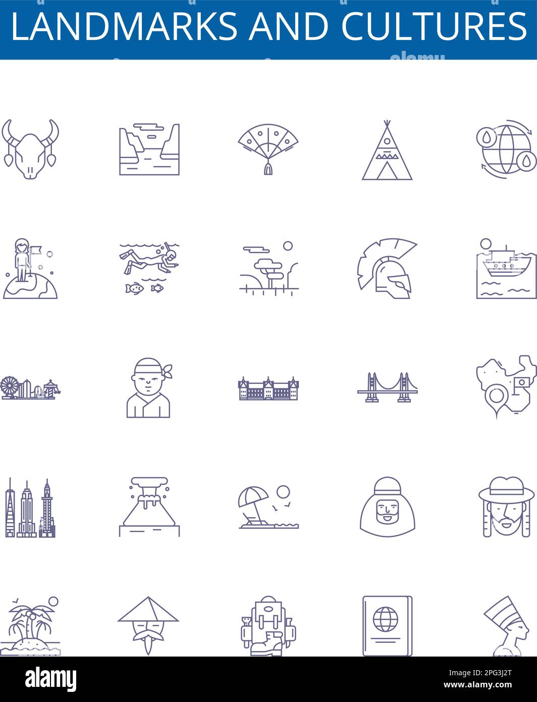 Landmarks and cultures line icons signs set. Design collection of ...